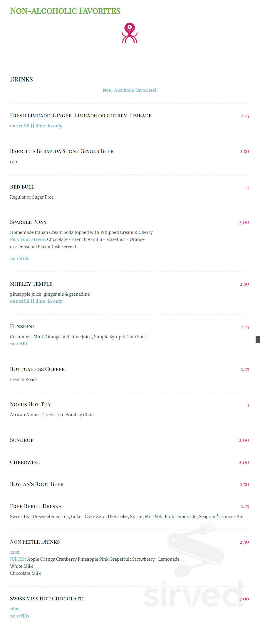 Pinky's Westside Grill menu in Charlotte, North Carolina, USA