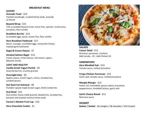 Hero Pizza menu in Huntington Beach, California, USA