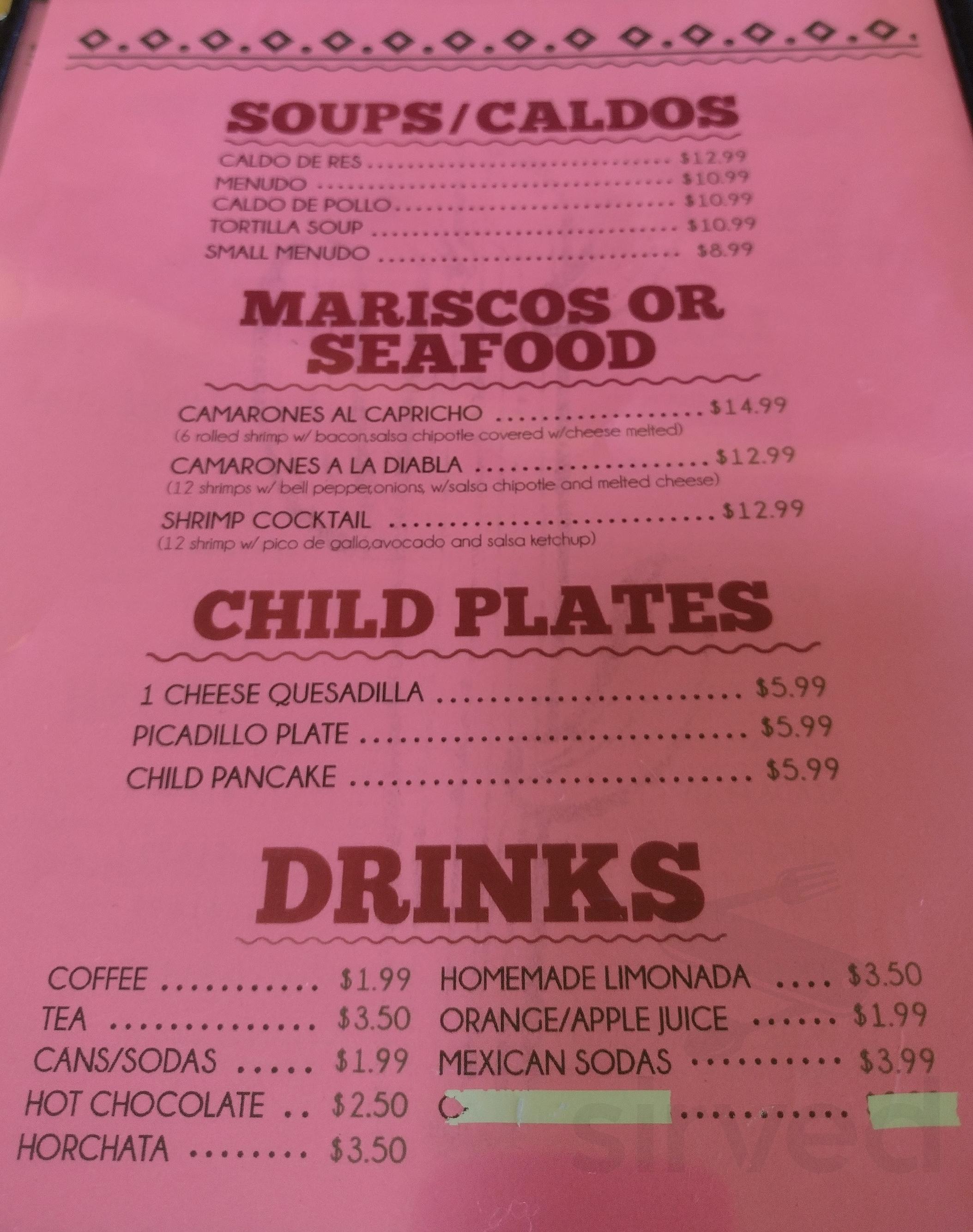 La patrona mexican restaurant menu in Palestine, Texas, USA