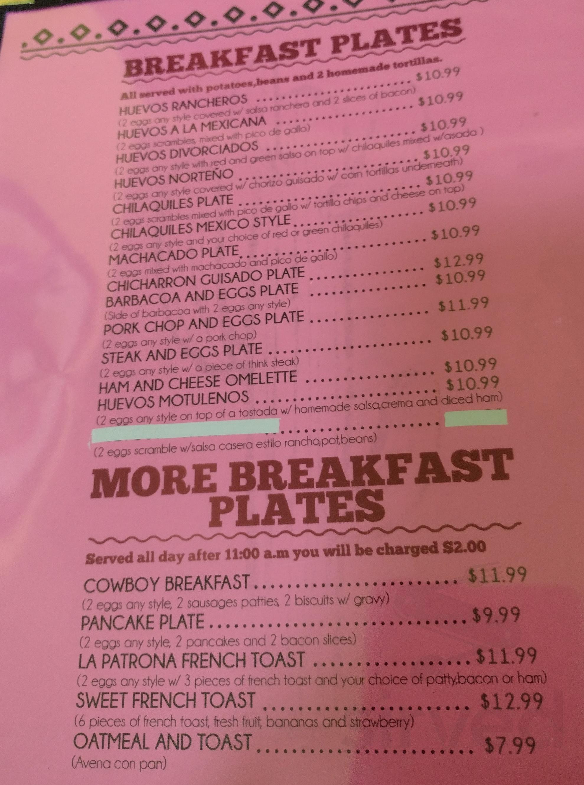 La patrona mexican restaurant Menu - Palestine, Texas | Sirved
