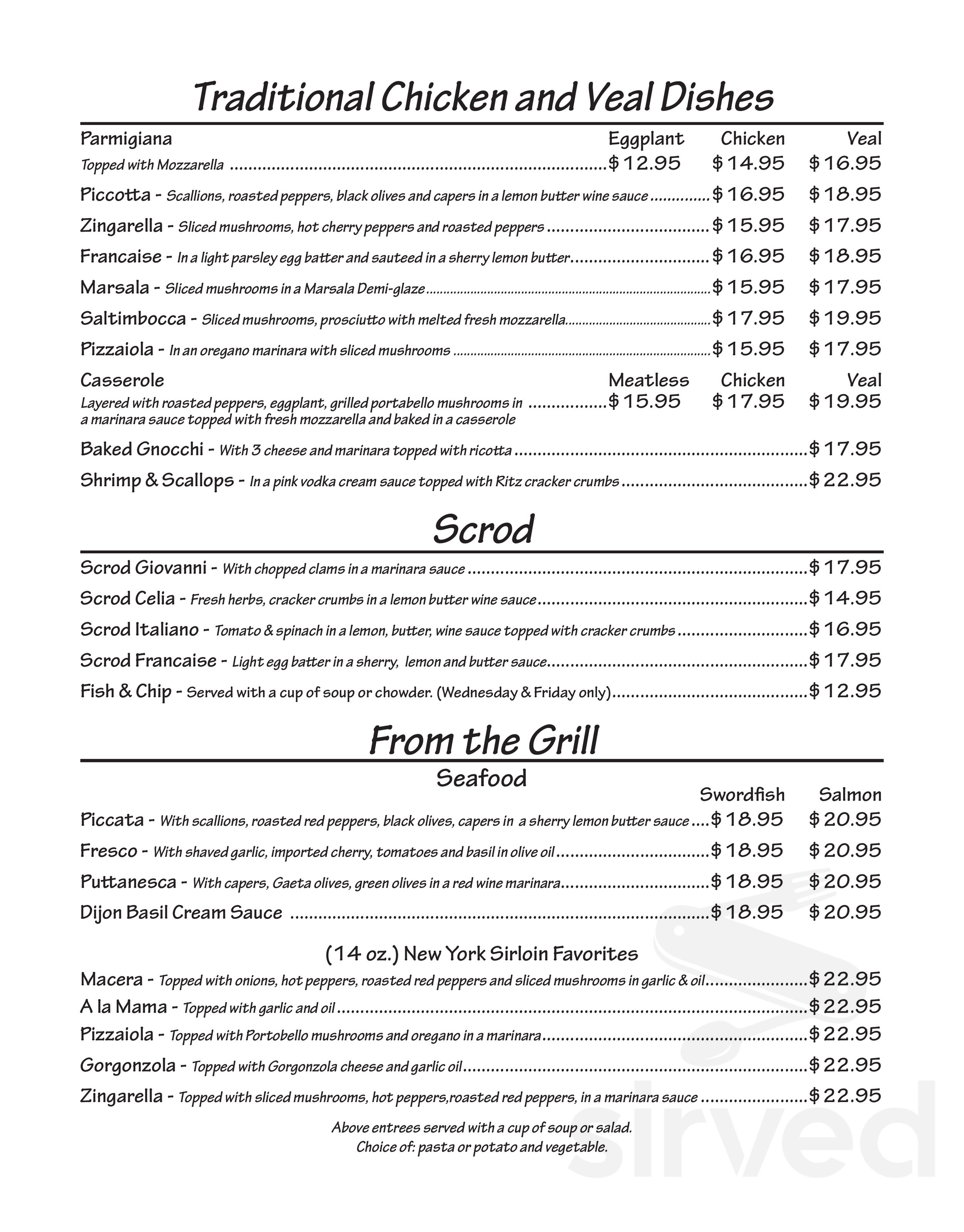 Macera's Italian Restaurant menus in Cranston, Rhode Island, United States