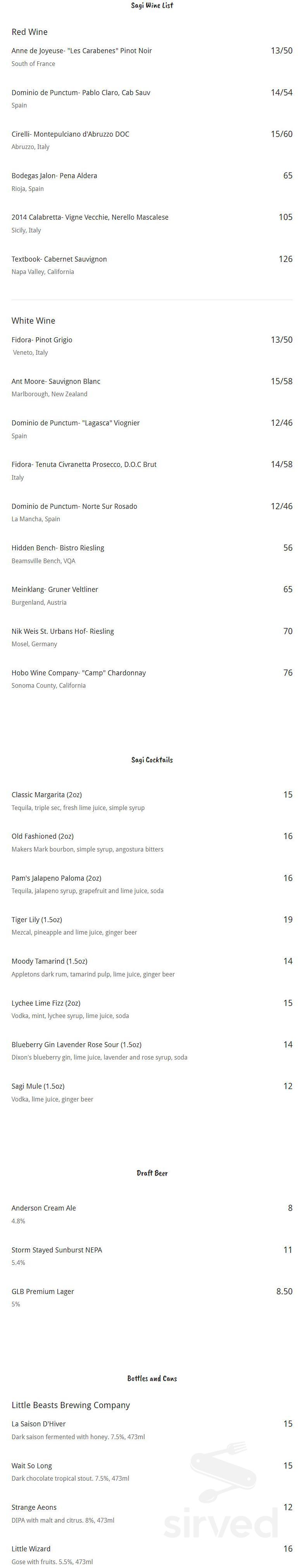 Menu - London ON's Sagi | Sirved