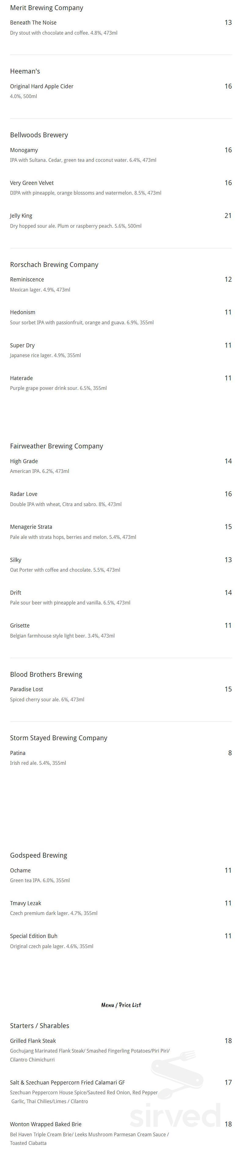 Sagi menu in London, Ontario, Canada