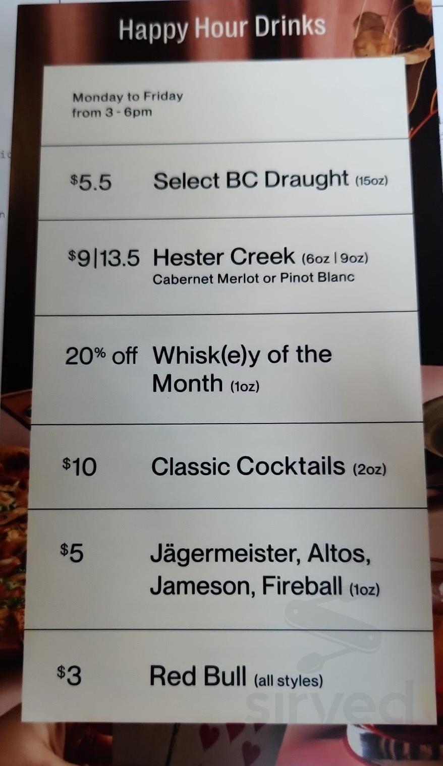 Menu for Brass Fish Tavern & Kitchen in Vancouver, BC | Sirved