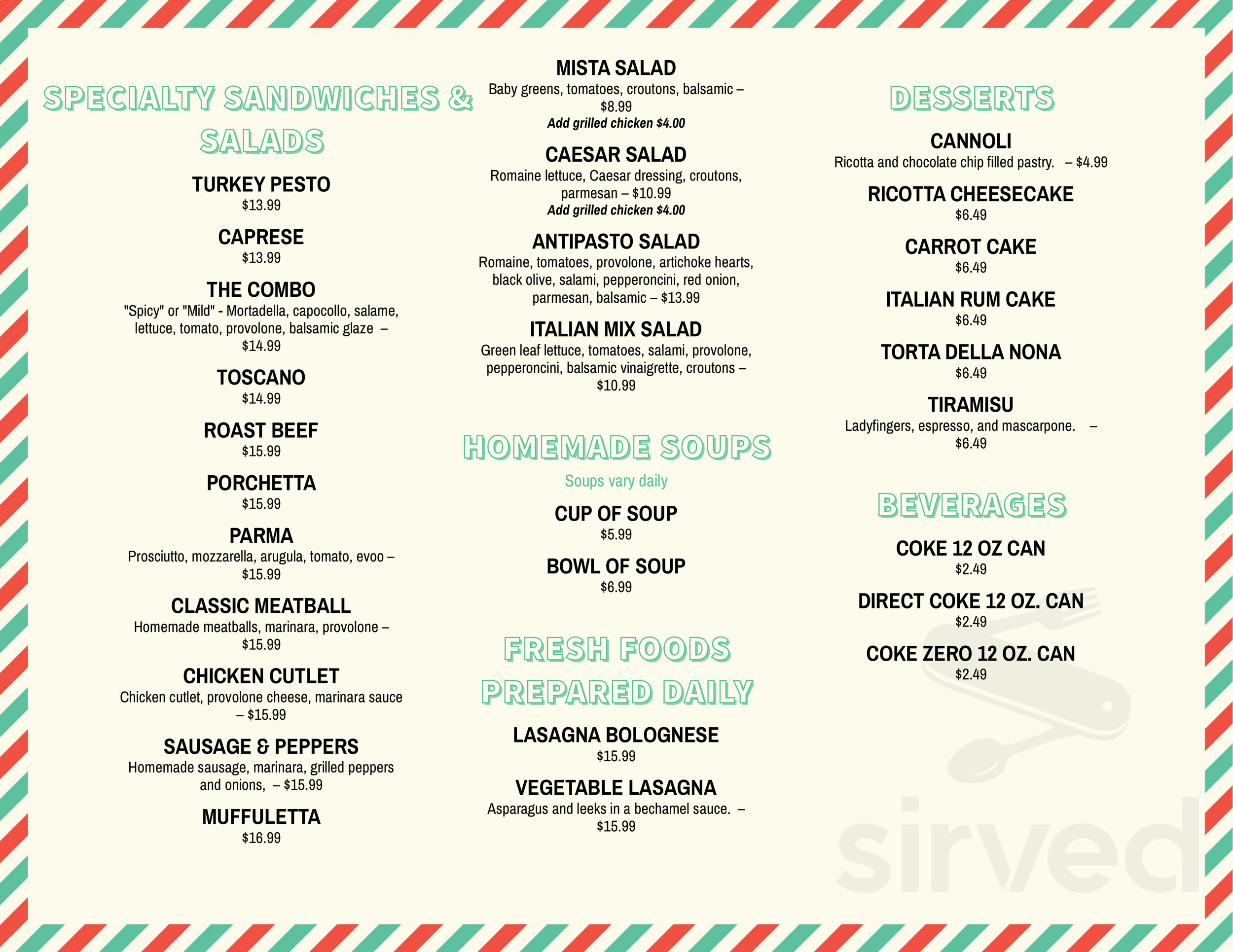 The Real Italian Deli of Palm Springs menu in Palm Springs, California, USA