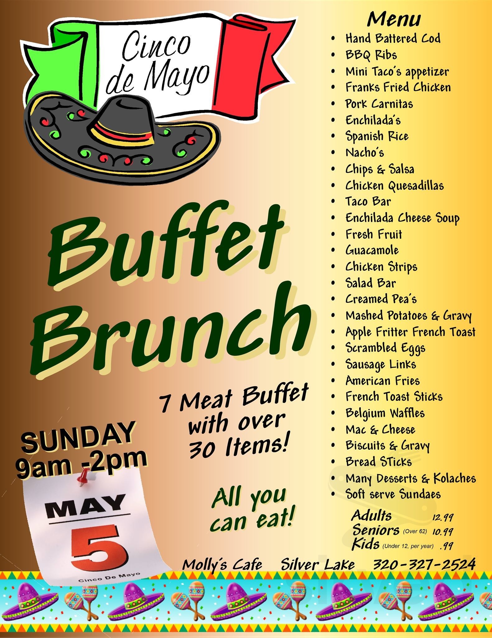 Molly's Cafe menu in Silver Lake, Minnesota, USA