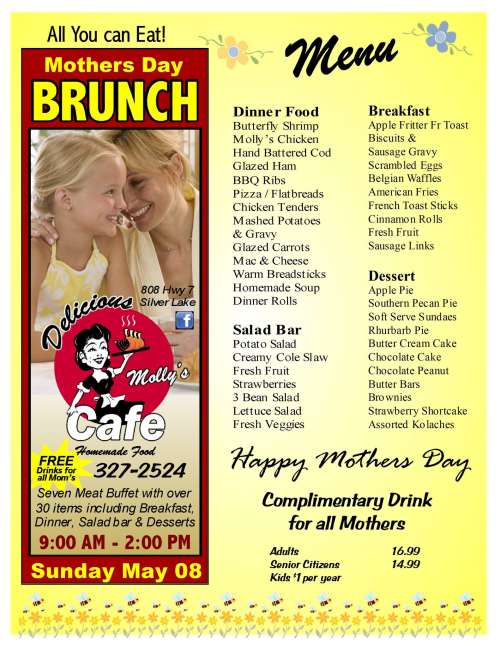 Molly's Cafe menu in Silver Lake, Minnesota, USA