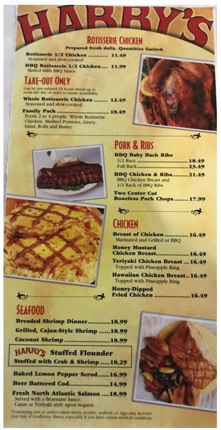 Harry's Steakhouse menu in Independence, Ohio, USA