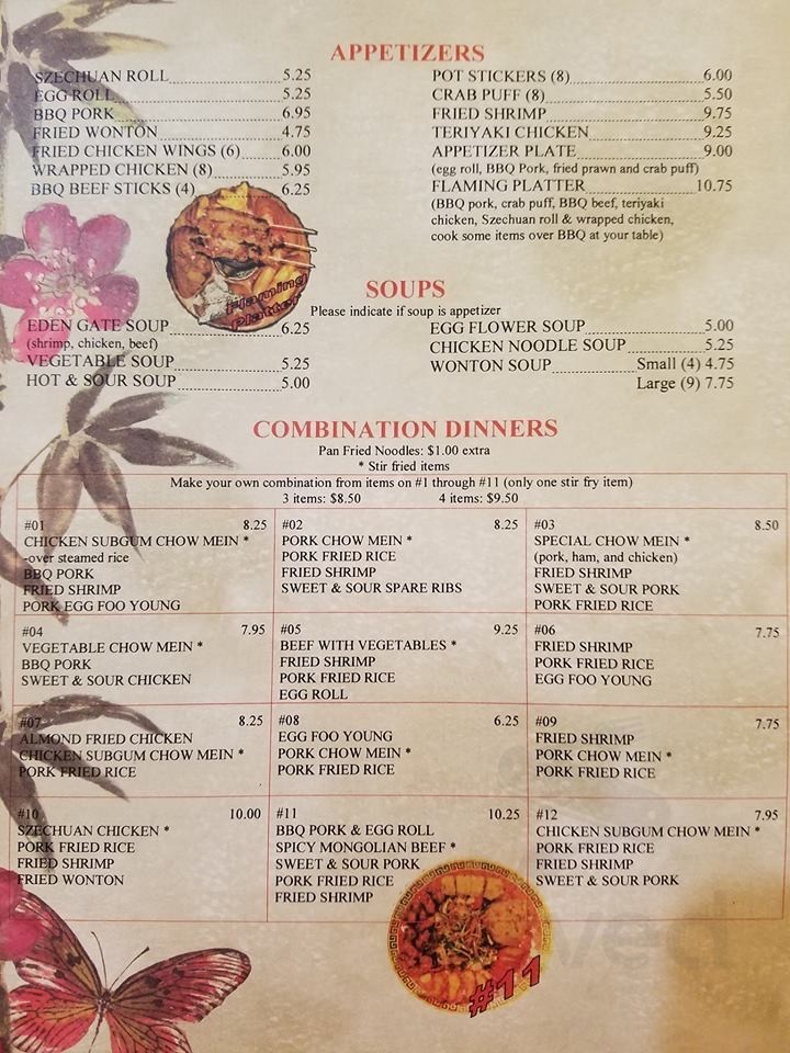 Eden Gate Chinese Restaurant menus in Newberg, Oregon, United States
