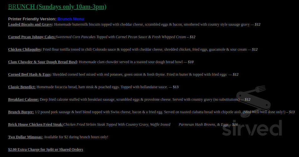 Brick House Restaurant & Catering menu in Elk Grove, California, USA