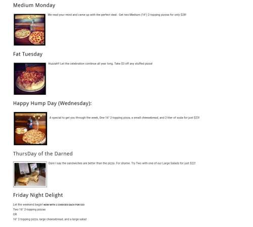 Famous Yeti's Pizza menu in Cottage Grove, Wisconsin, USA