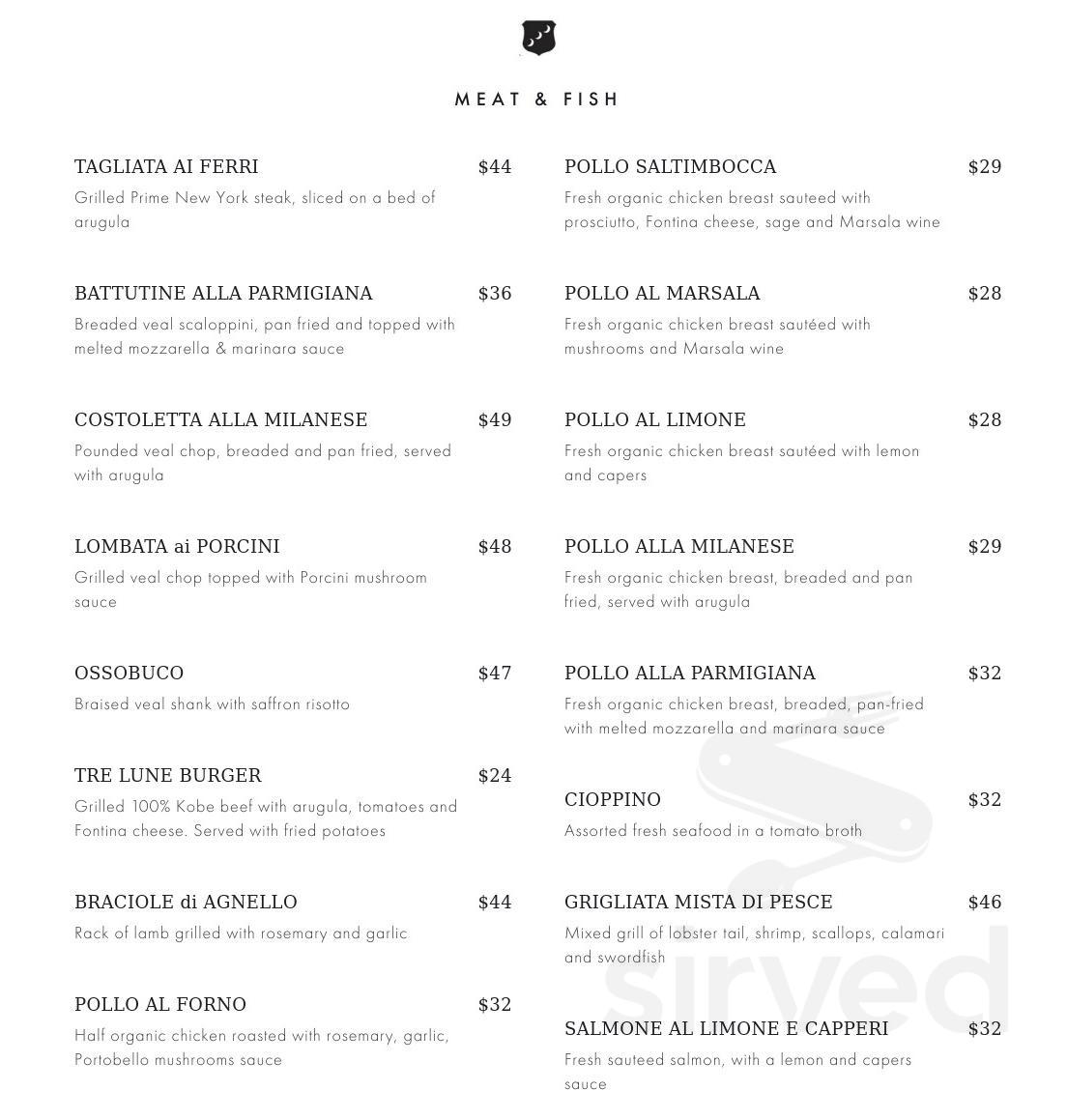 Tre Lune menu in Montecito, California, USA