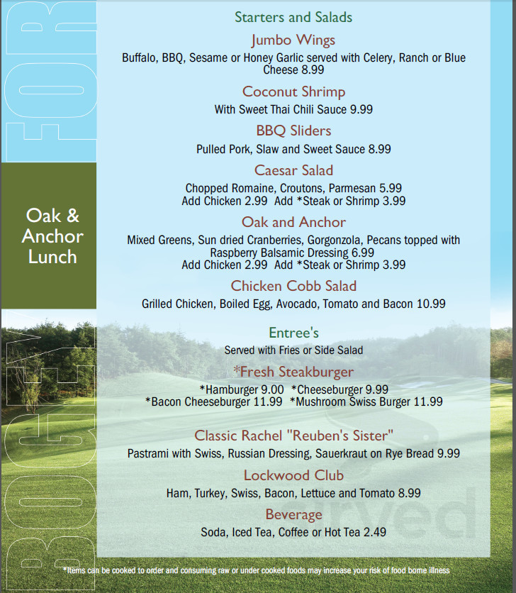 Menu - Supply NC's Oak and Anchor Restaurant | Sirved
