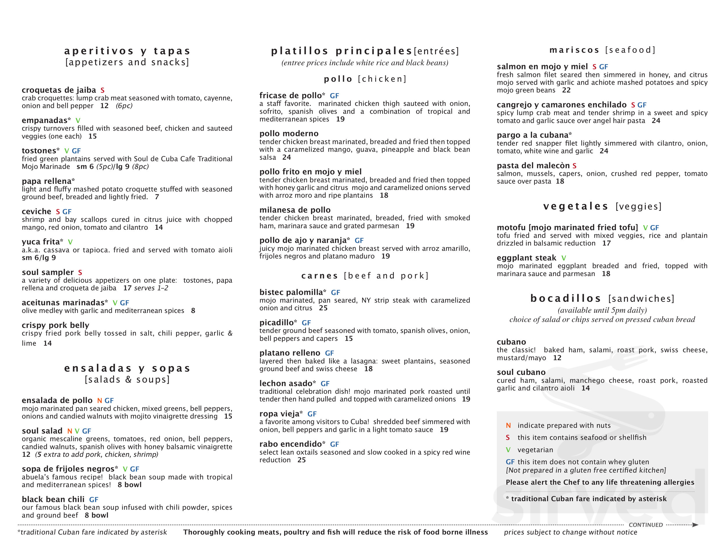 Soul de Cuba Cafe SoNo menus in Norwalk, Connecticut, United States