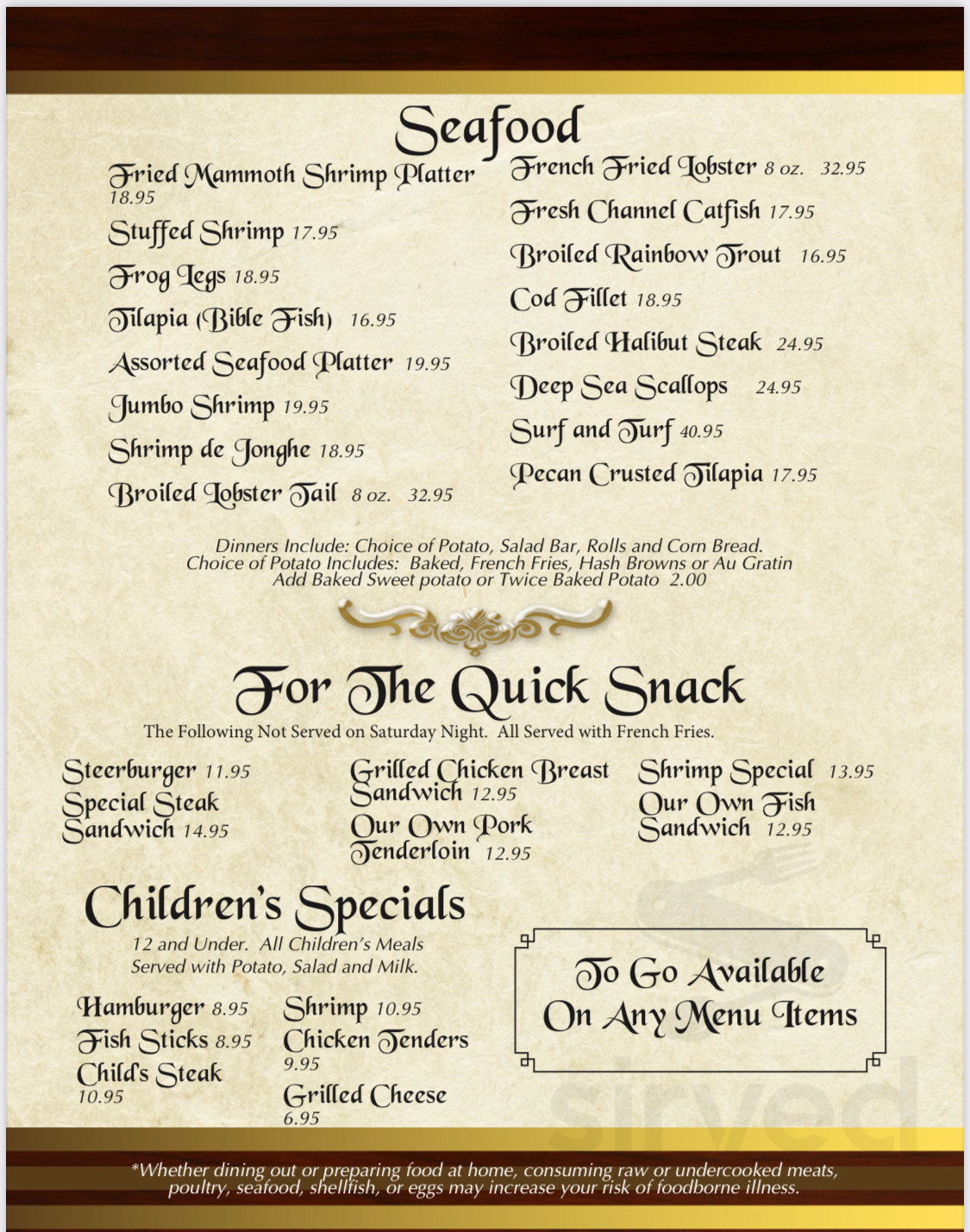 Menu - Morrison IL's Forest Inn | Sirved