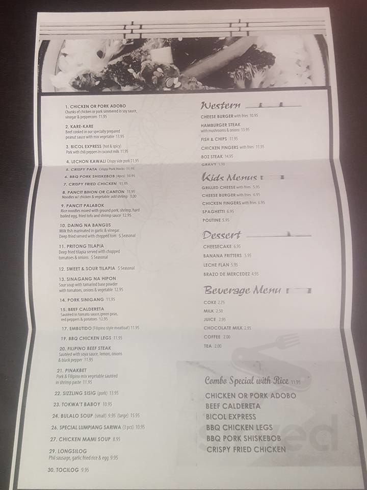 Menu - Slave Lake AB's Toniroz Grill & Restaurant | Sirved