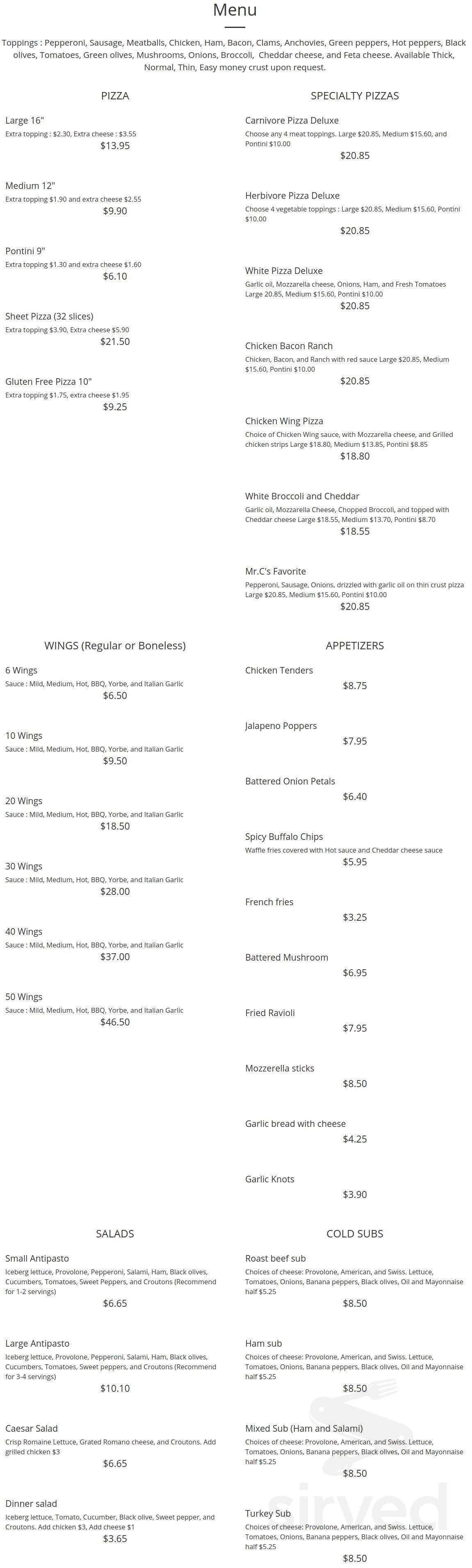 Menu for Pontillo's Pizzeria Cortland in Cortland, NY | Sirved