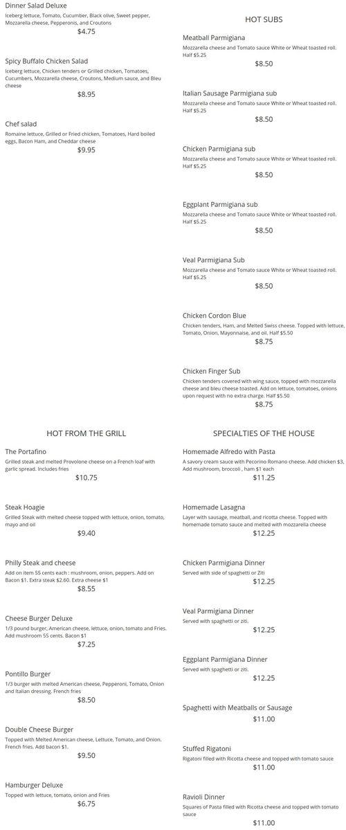 Pontillo's Pizzeria Cortland menu in Cortland, New York, USA