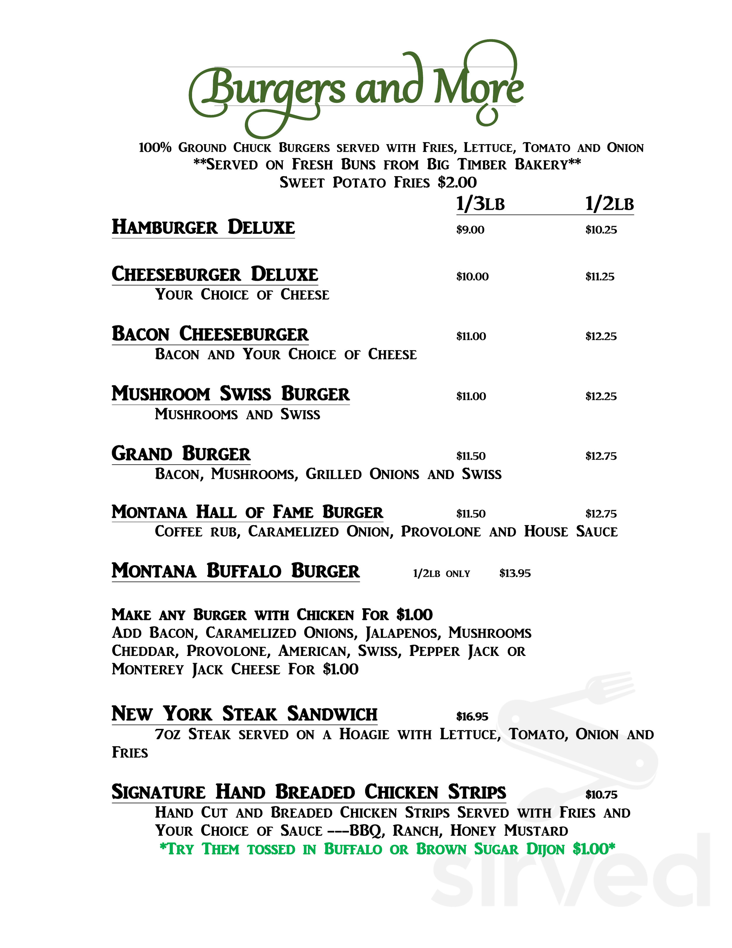 The Grand Hotel & Restaurant menu in Big Timber, Montana, USA
