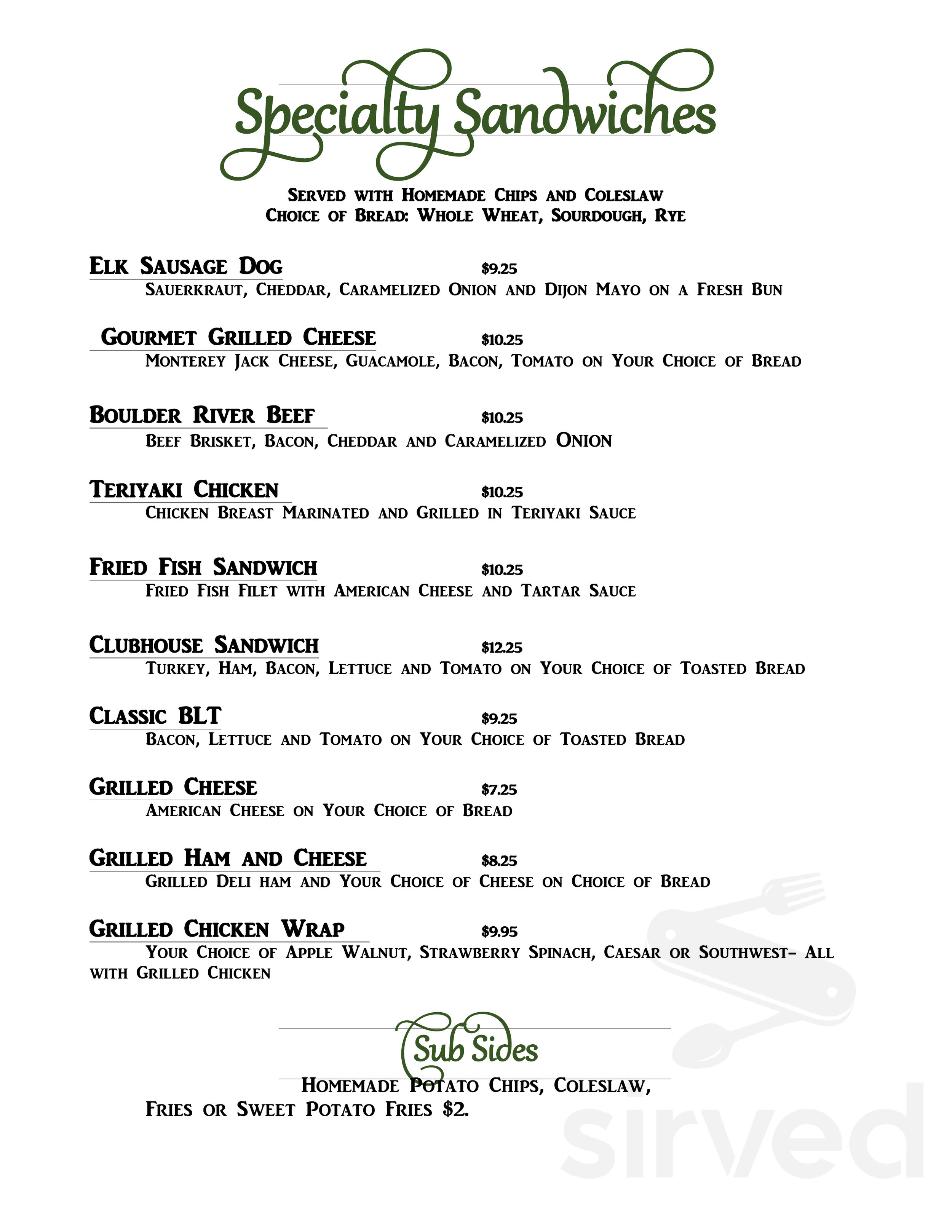 The Grand Hotel & Restaurant menu in Big Timber, Montana, USA