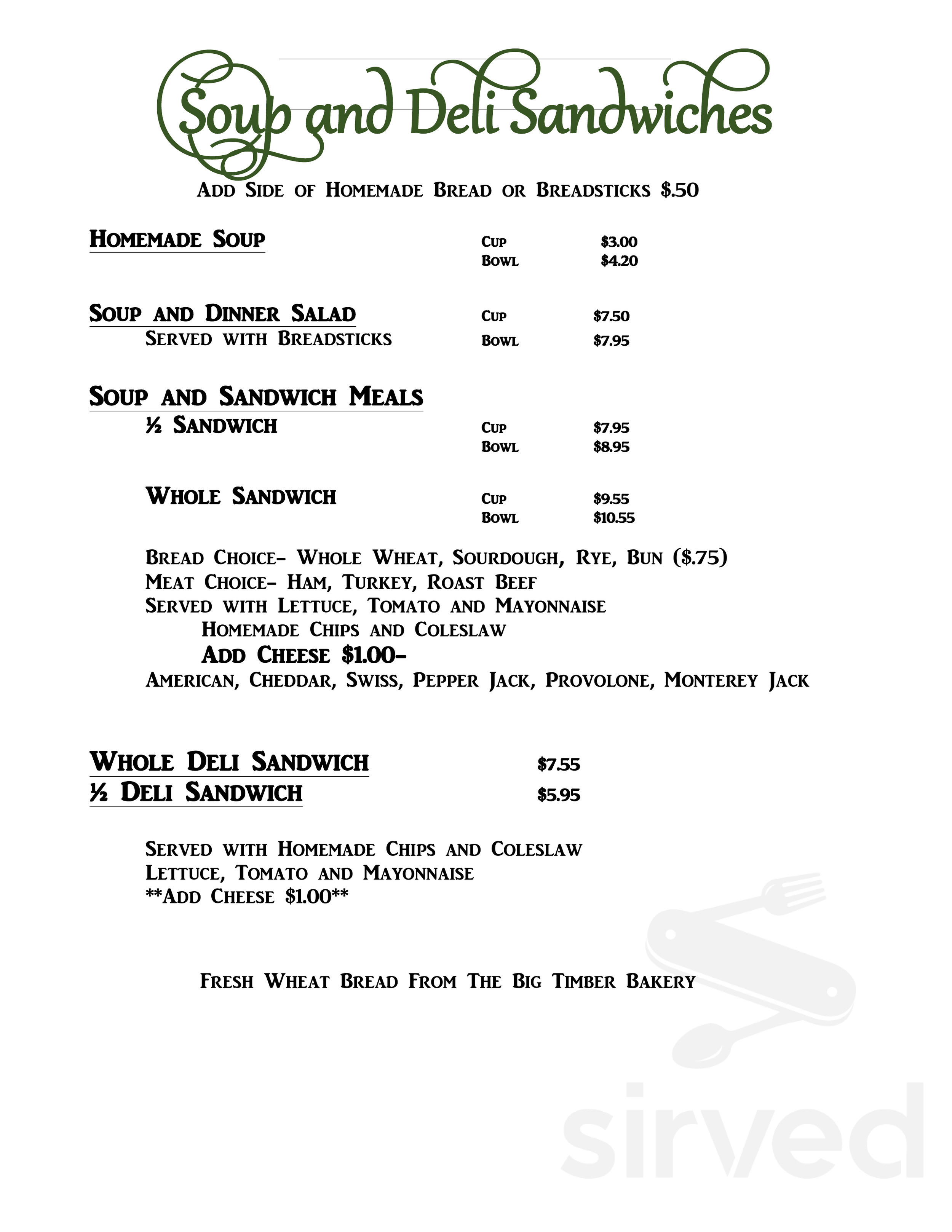 The Grand Hotel & Restaurant menu in Big Timber, Montana, USA