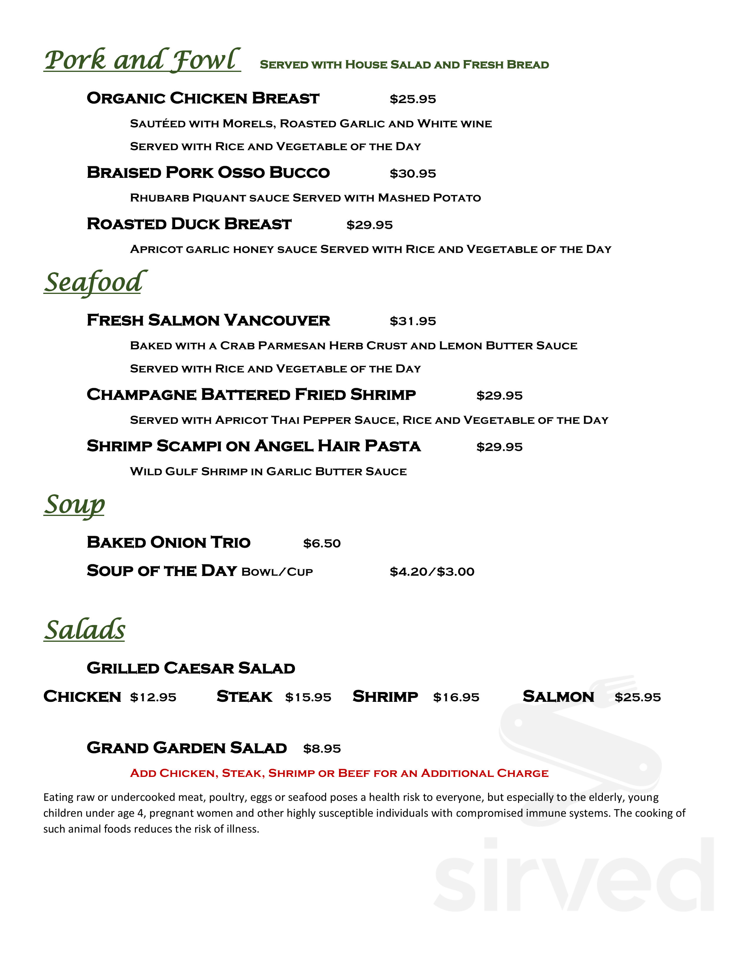 The Grand Hotel & Restaurant menu in Big Timber, Montana, USA