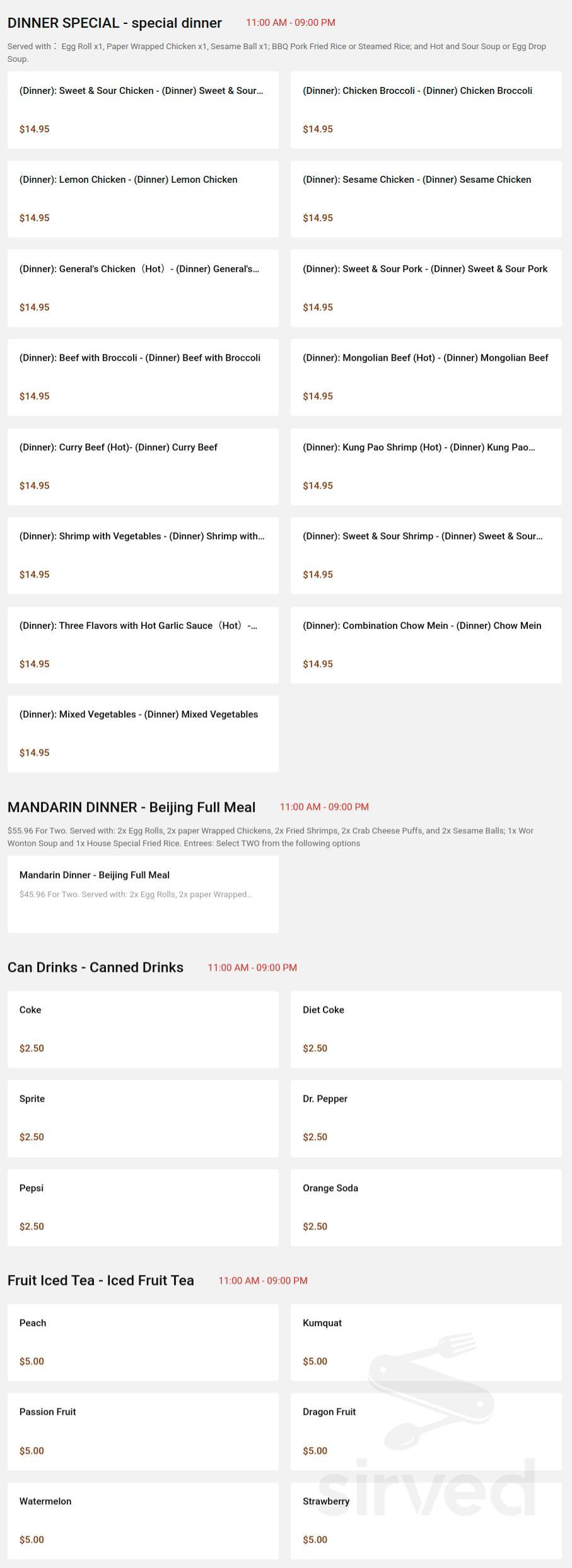 Menu - Reno NV's WANG'S TABLE | Sirved