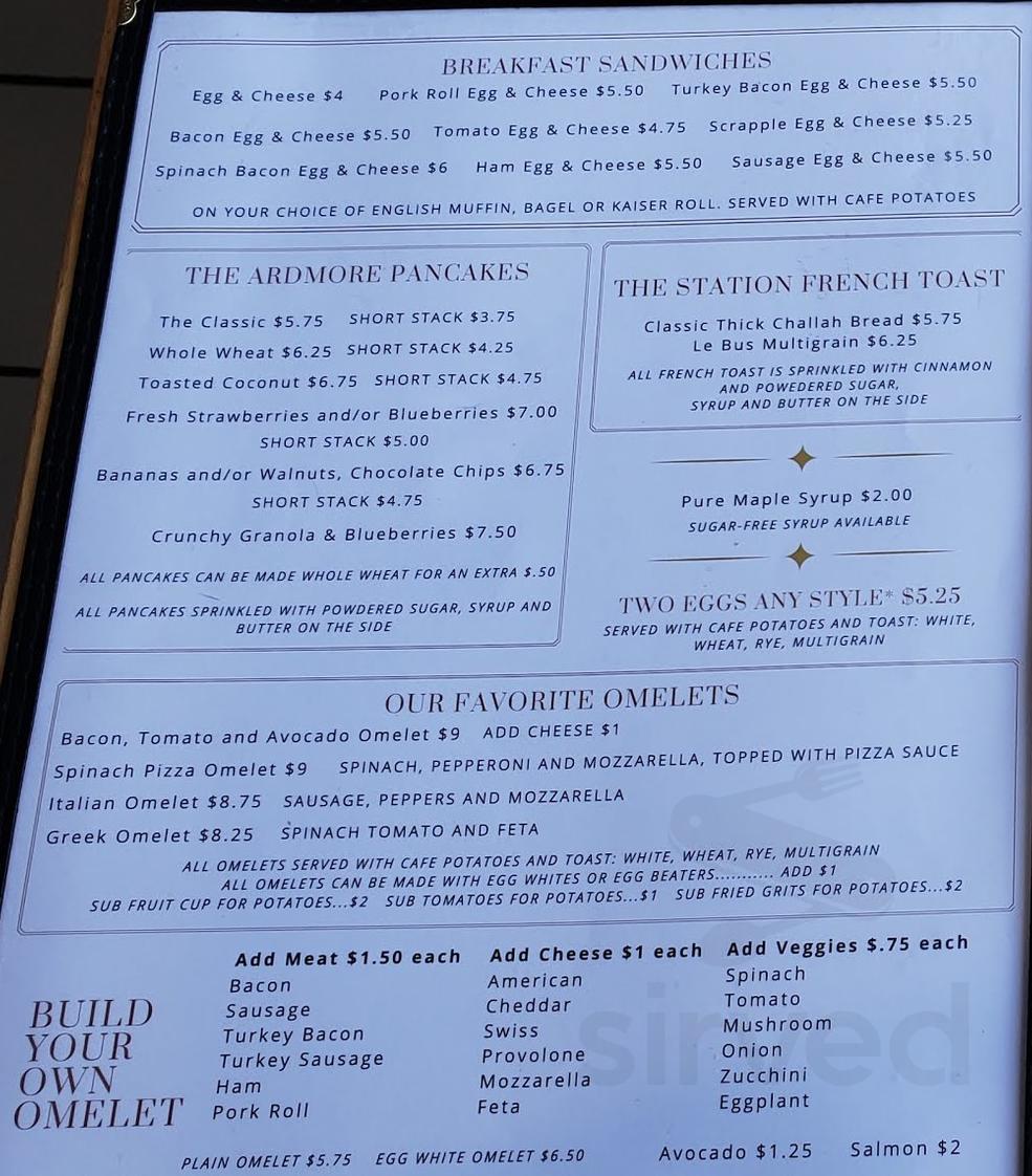 Ardmore Station Cafe menu in Ardmore, Pennsylvania, USA