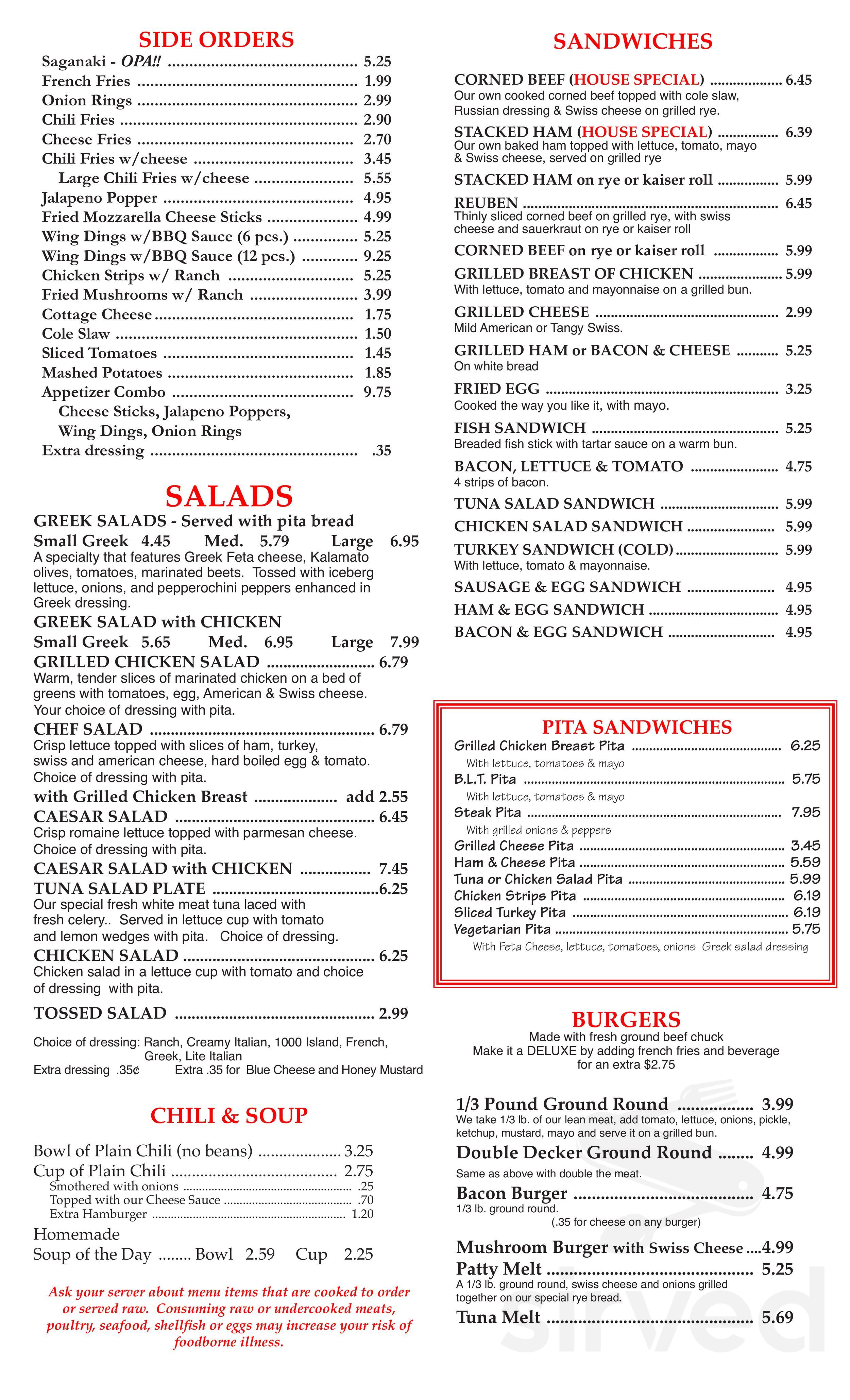 Frank's Diner menu in Redford Charter Twp, Michigan, USA