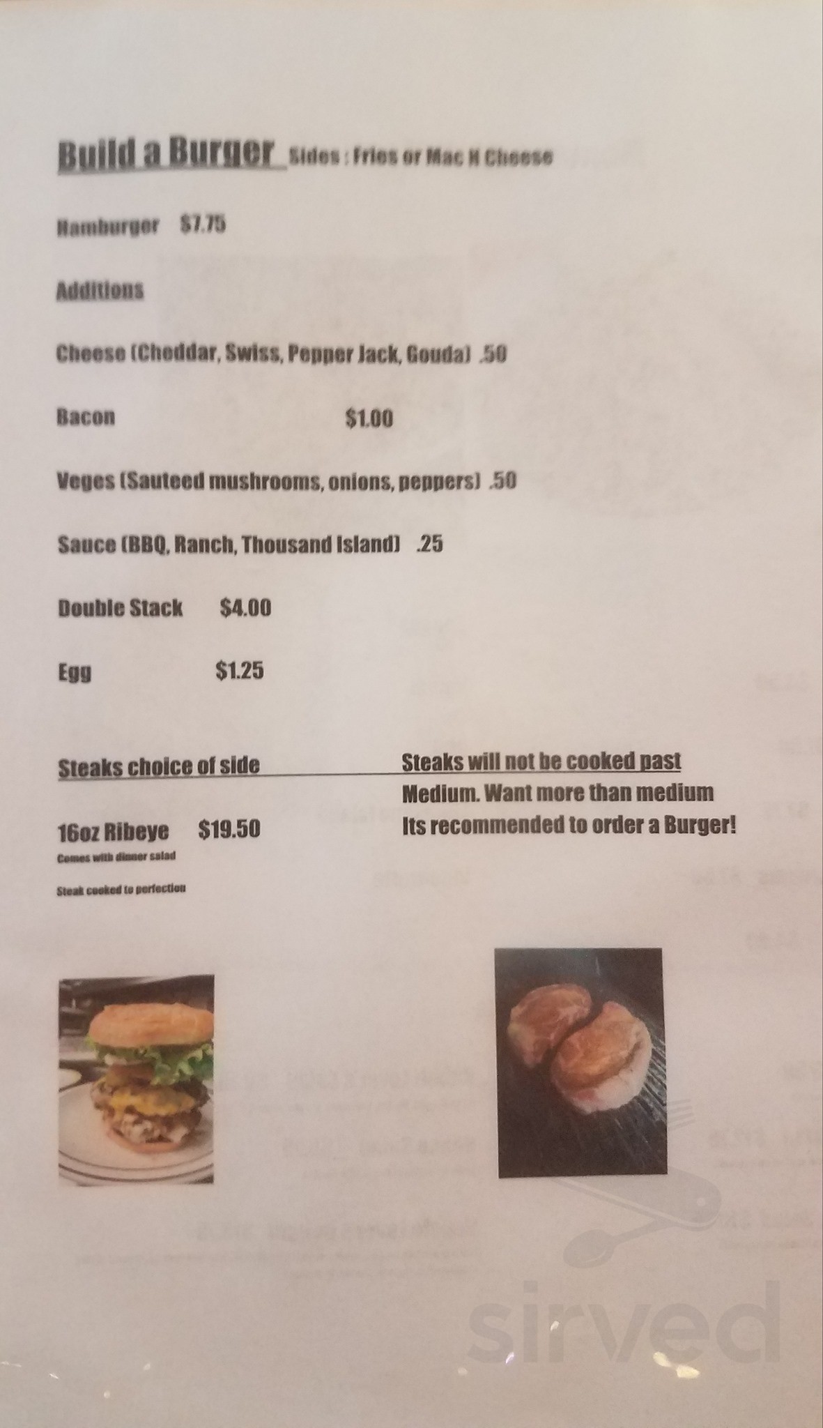 Montana Club menu in Shelby, Montana, USA