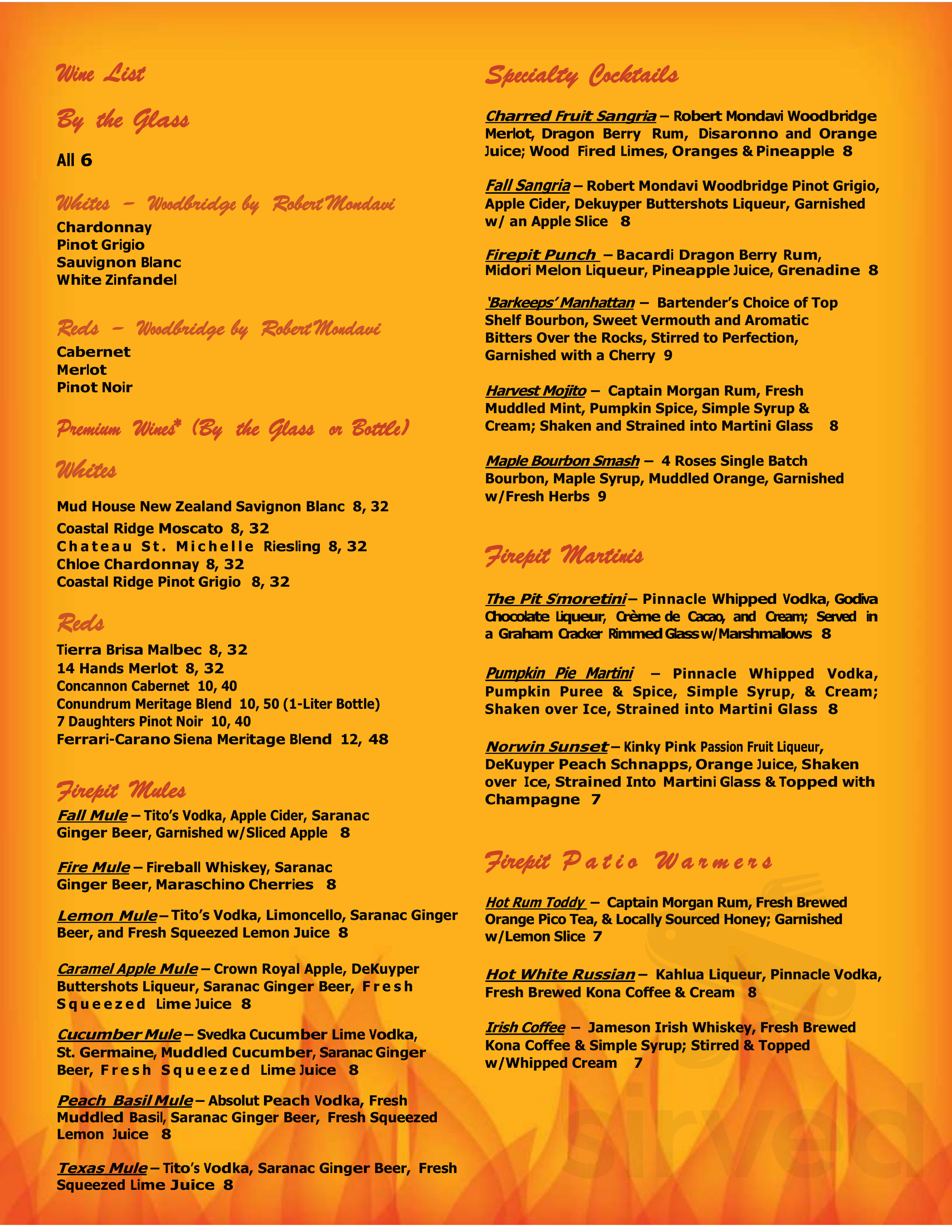 The Firepit Wood Fired Grill menu in Irwin, Pennsylvania, USA