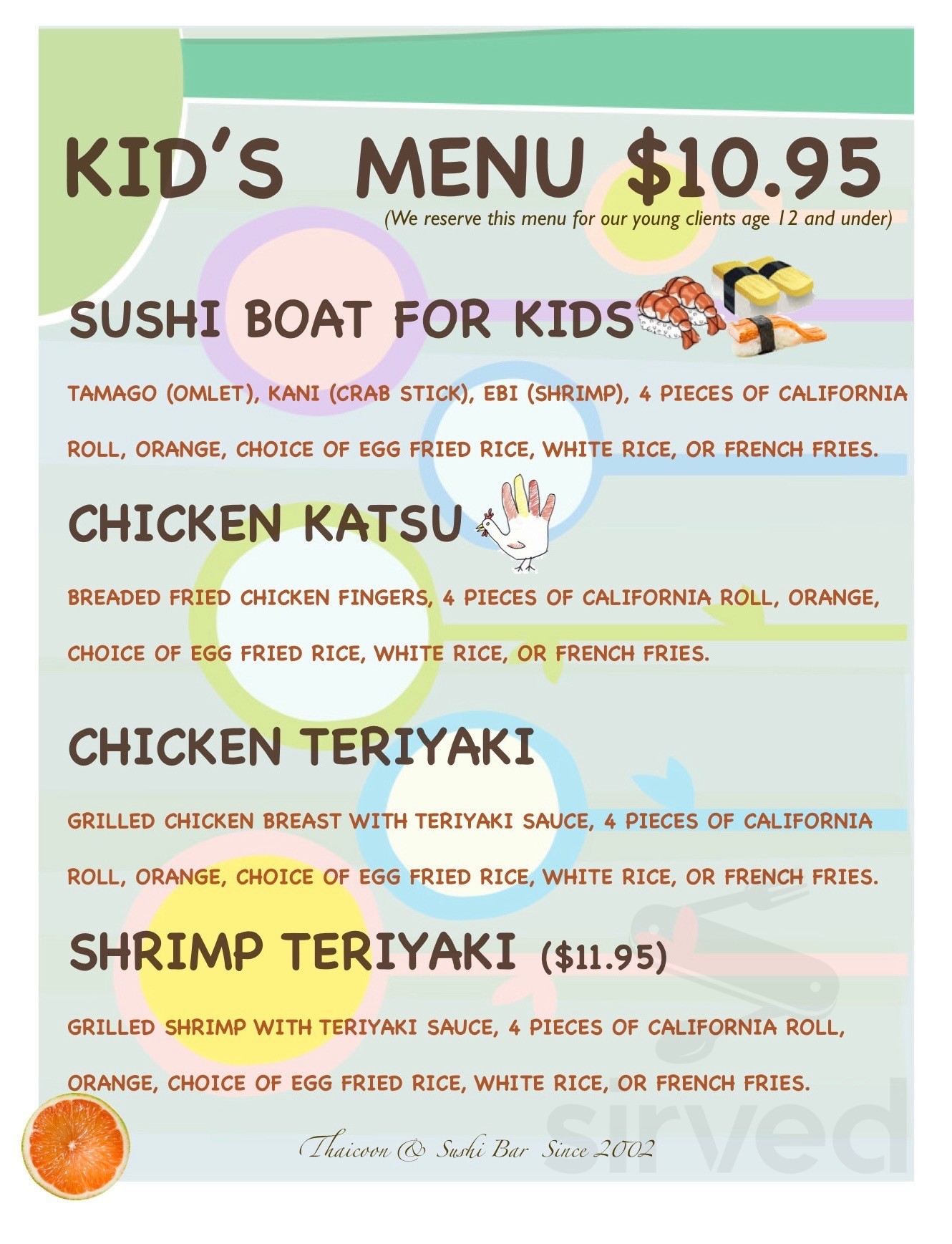 Thaicoon & Sushi Bar menu in Marietta, Georgia, USA