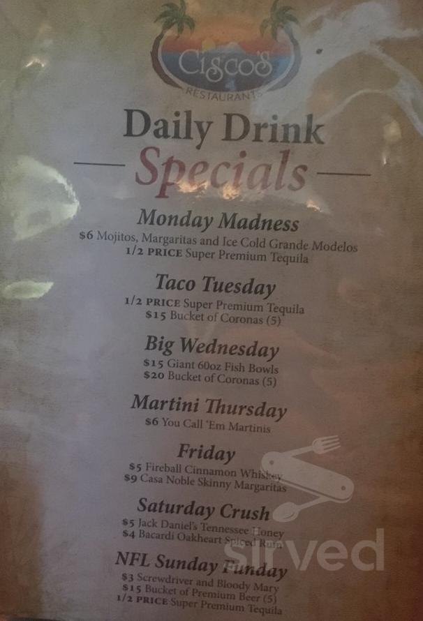 Cisco's menu in Thousand Oaks, California, USA