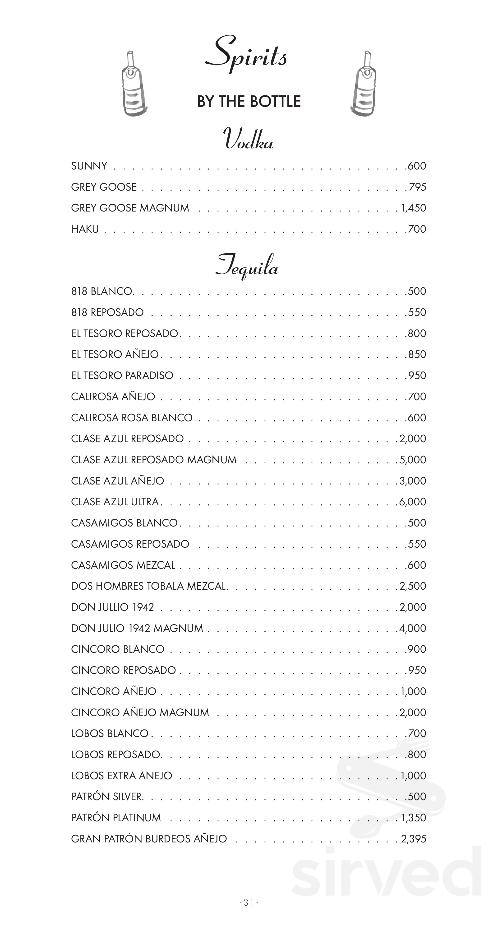 Delilah menu in Las Vegas, Nevada, USA