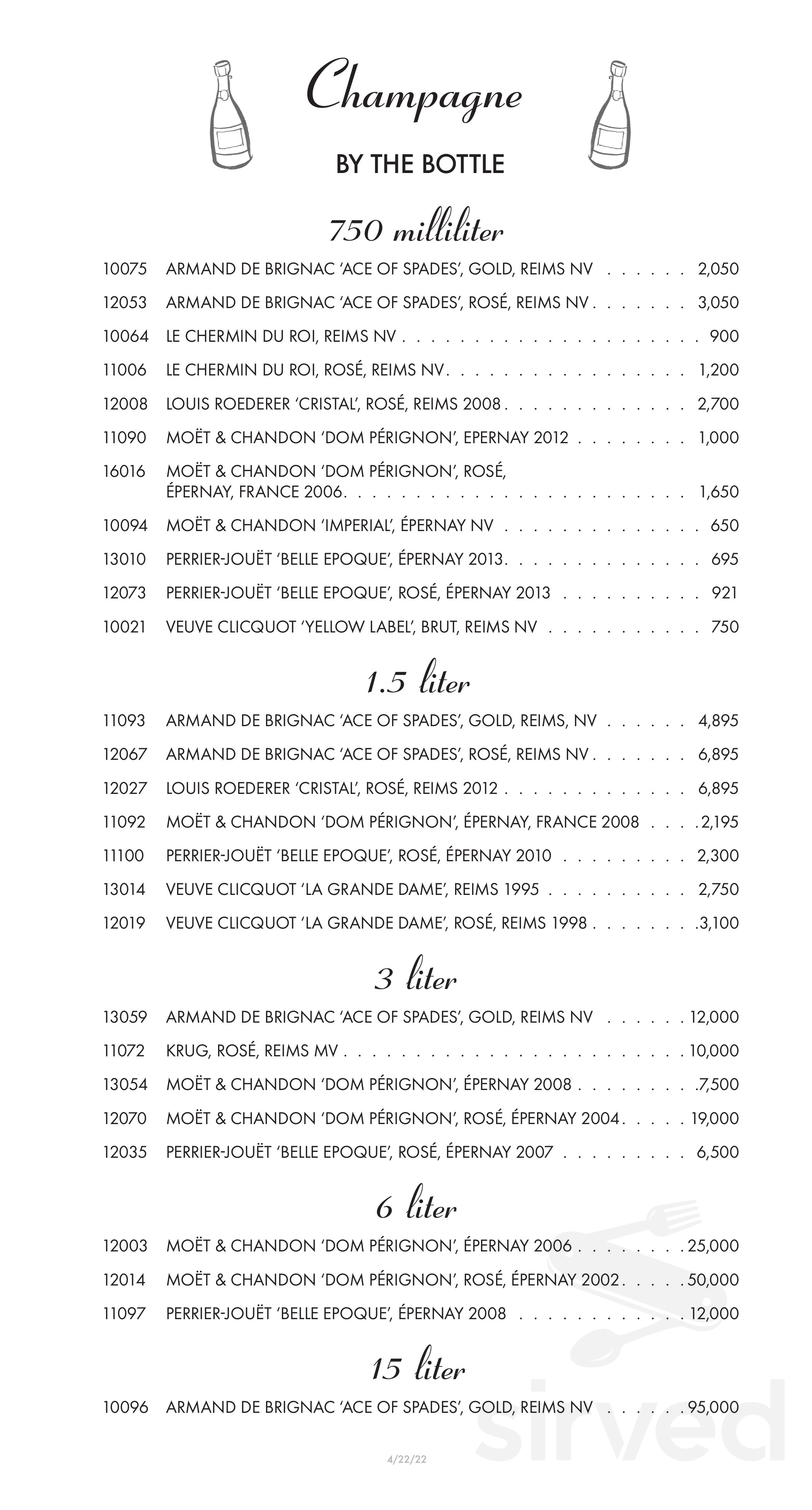Delilah menu in Las Vegas, Nevada, USA
