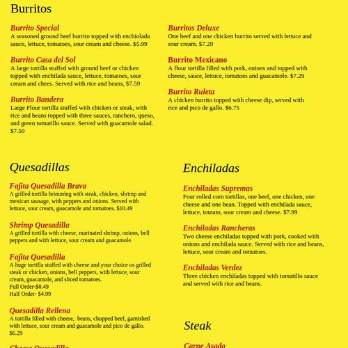 Casa Del Sol Mexican Restaurant menu in Mexico, Missouri, USA