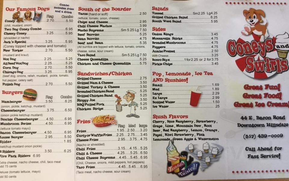 Coney's & Swirls menus in Hillsdale, Michigan, United States