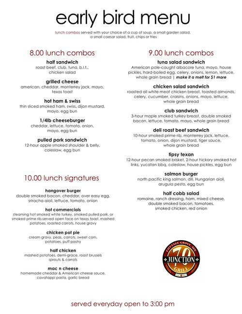 Junction 70 Grill menu in Cottage Grove, Minnesota, USA