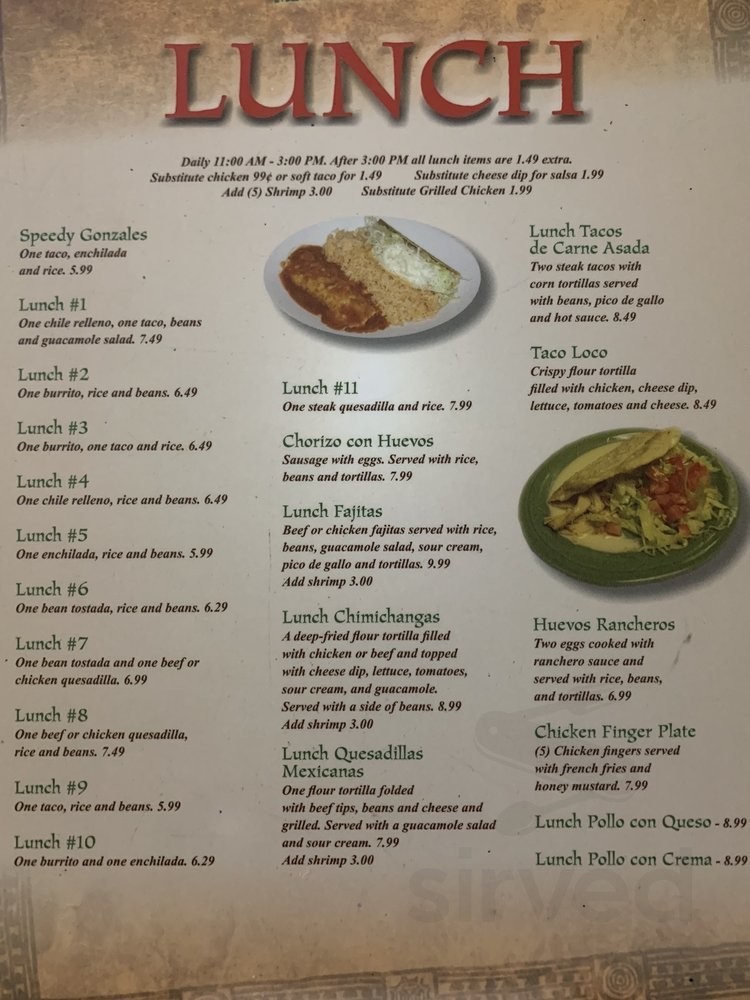 MI RANCHO MEXICAN RESTAURANT menu in Wagener, South Carolina, USA