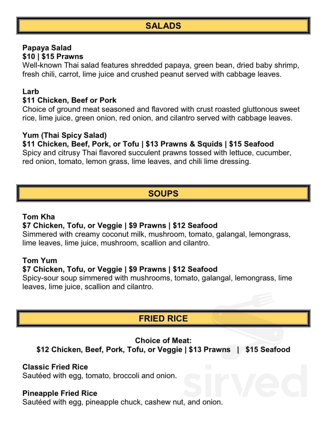 THAI D CUISINE menu in Norman, Oklahoma, USA