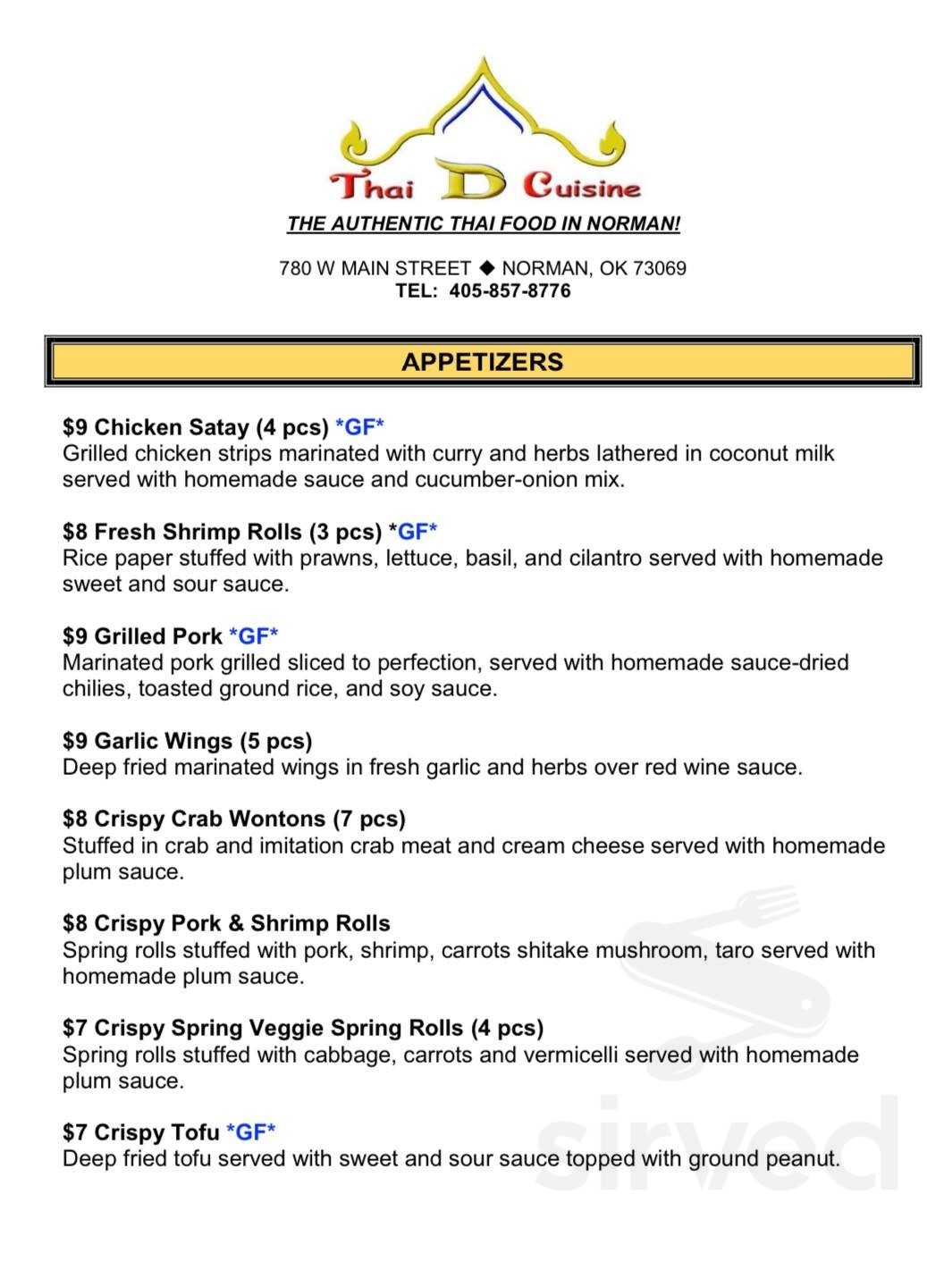THAI D CUISINE menu in Norman, Oklahoma, USA