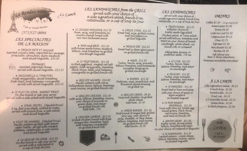 Le Rendez-vous Café menu in Las Cruces, New Mexico, USA