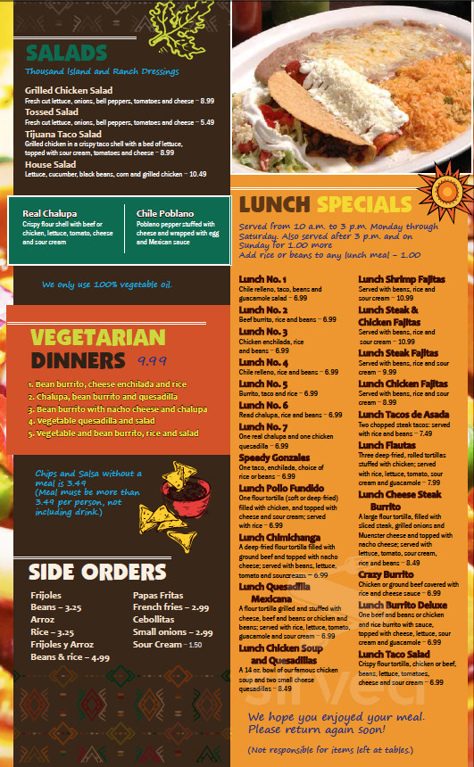 La Autentica Mexican Restaurant menu in Charlotte, North Carolina, USA