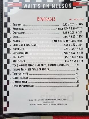 Wait's on Nelson menu in Nelson, British Columbia, Canada