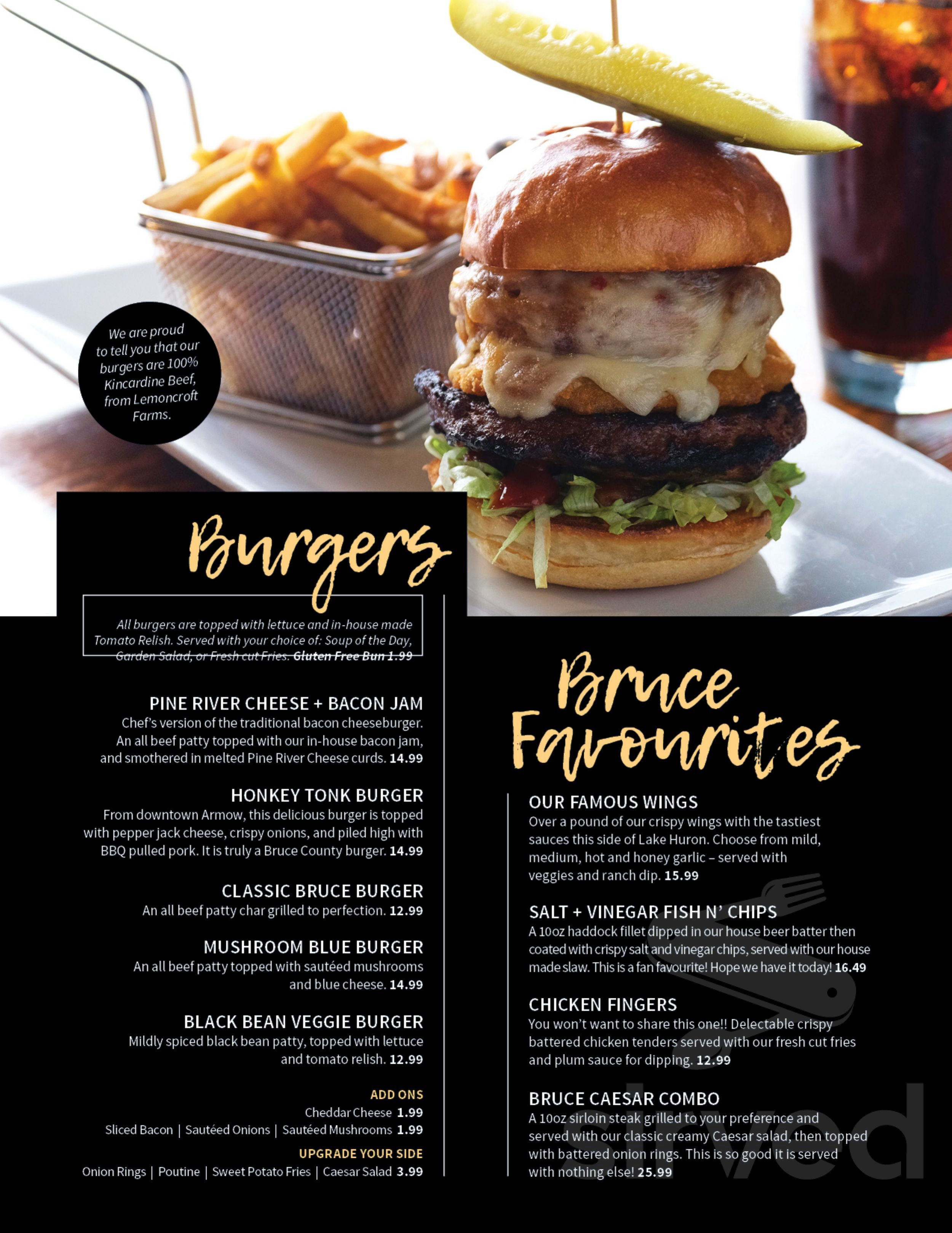 The Bruce Kincardine menu in Kincardine, Ontario, Canada