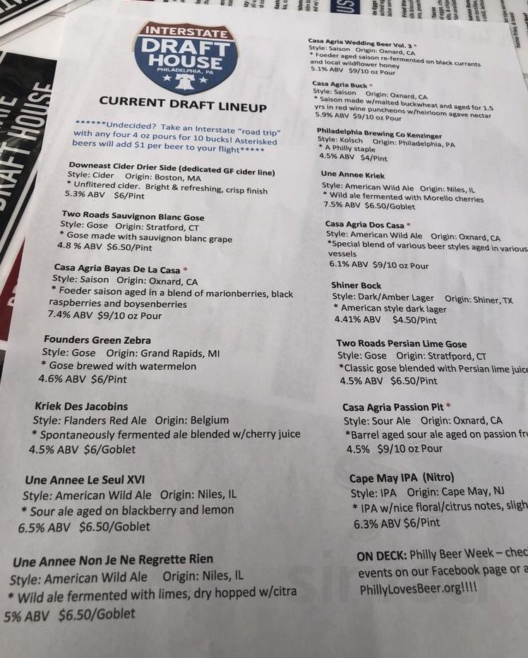 Menu - Philadelphia PA's Interstate Drafthouse | Sirved