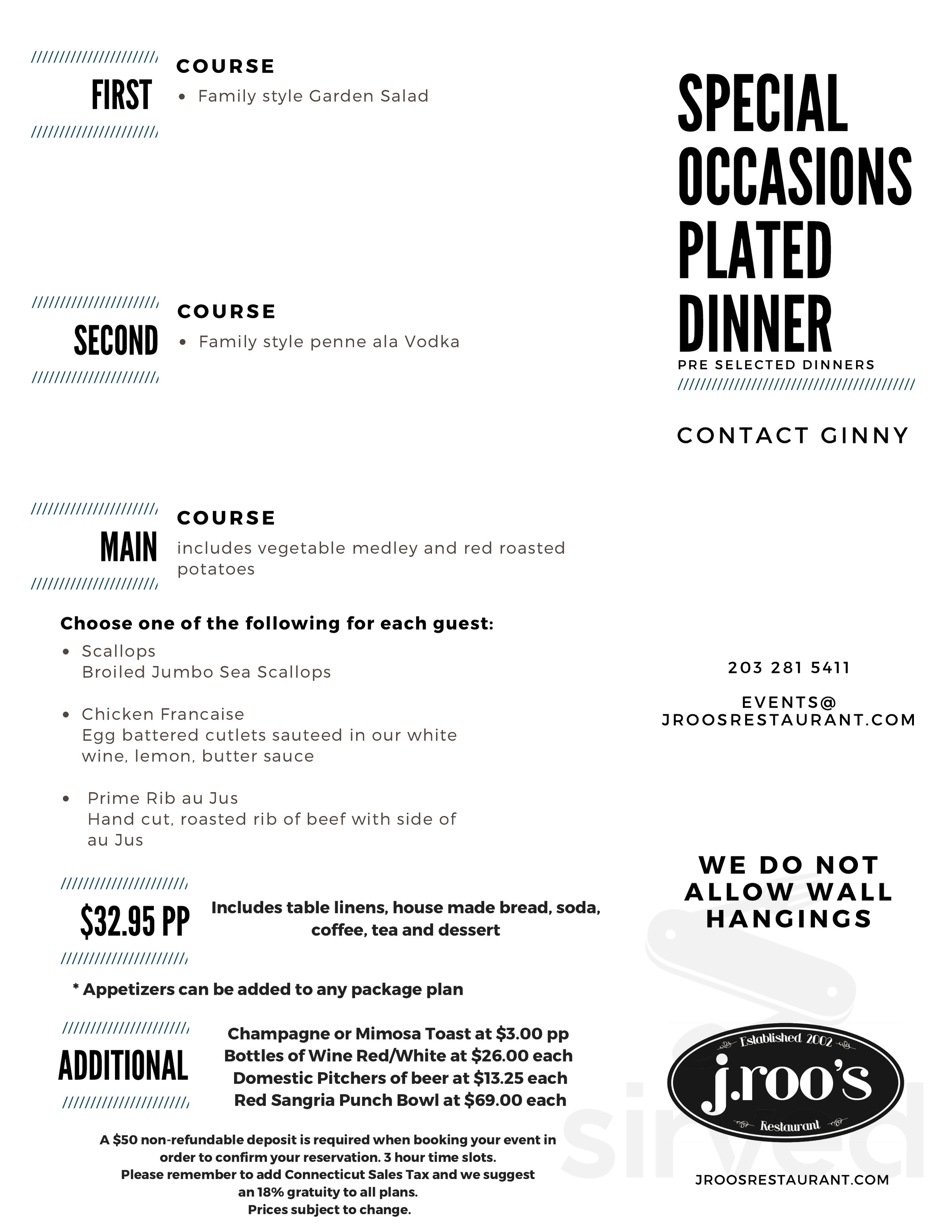 J Roo's Restaurant menus in North Haven, Connecticut, United States