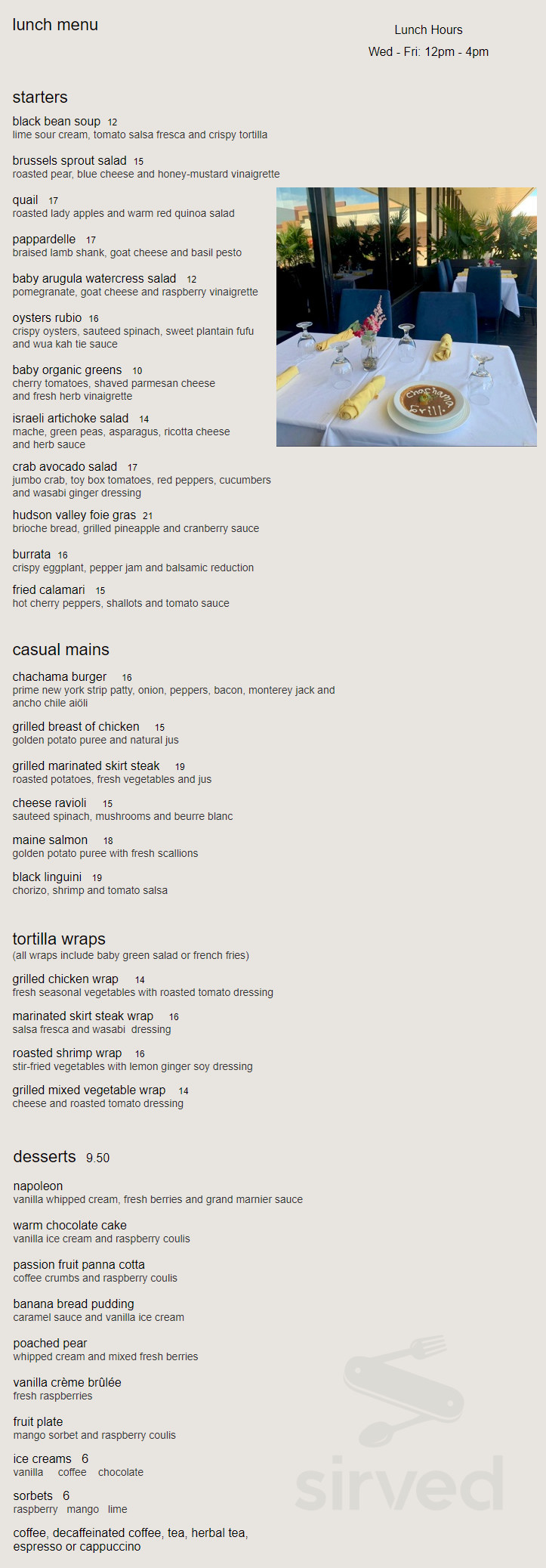Menu for Chachama Grill in East Patchogue, NY | Sirved