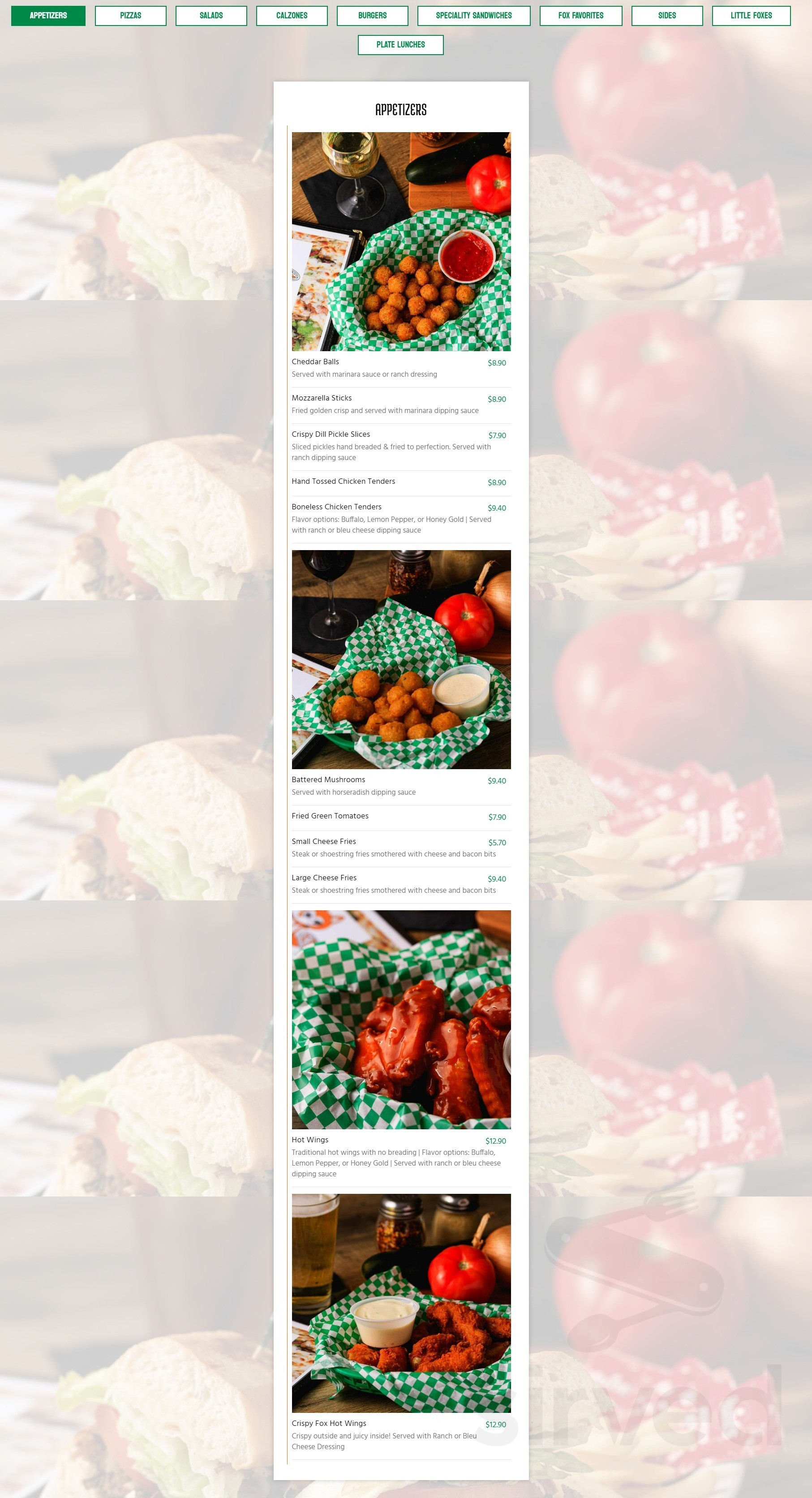 Fox Ridge Pizza Bar and Grill Menu - Memphis, Tennessee | Sirved