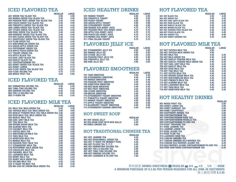 Mango Tango Sno-Crave Tea House menus in Merced, California, United States